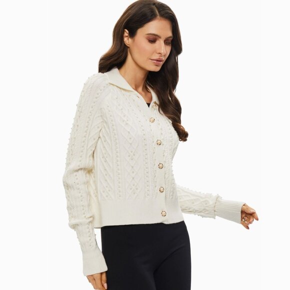 Adore | Sweaters | Adore White Knit Sweater W Pearl Detail | Poshmark